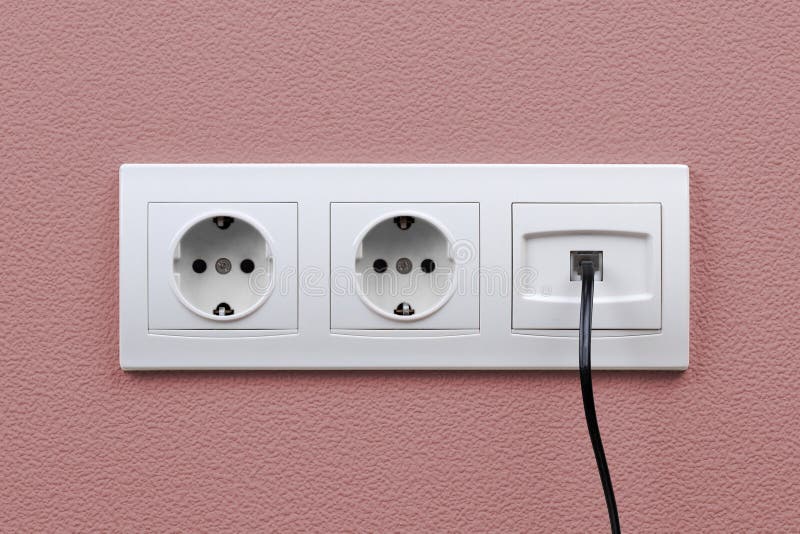 Electric and Internet Outlets on Wall Stock Photo - Image of indoors ...