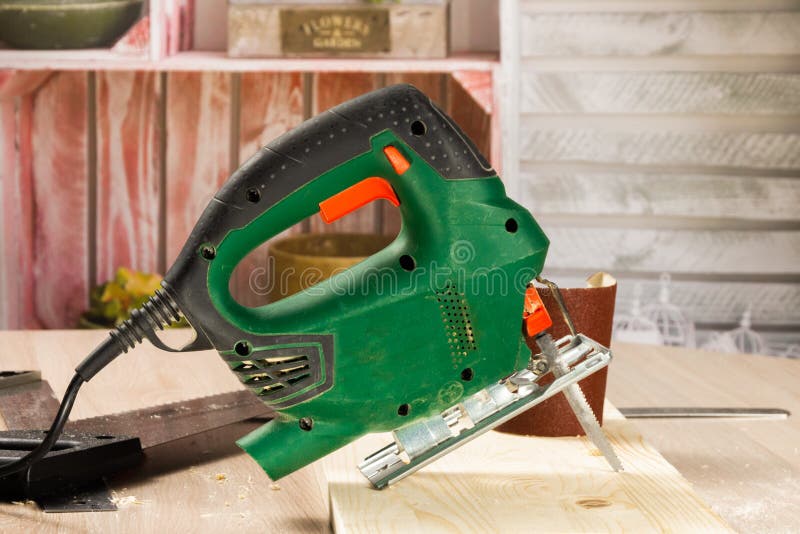 Electric Jigsaw and Various Carpenter Tools Stock Image - Image of ...