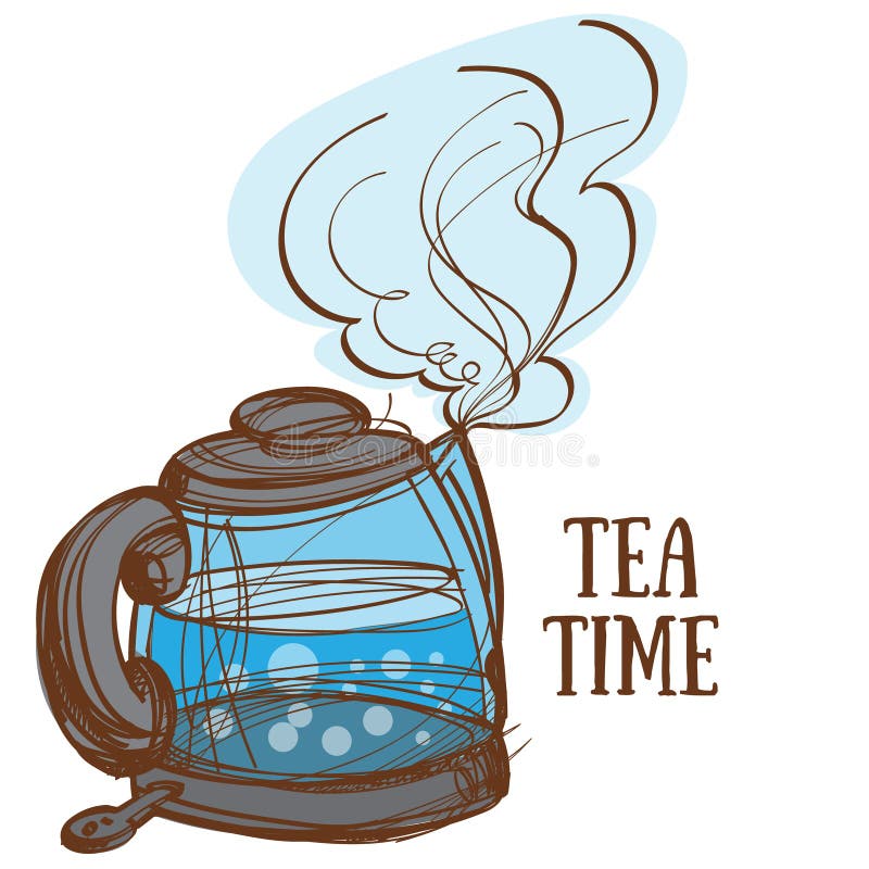 Electric Kettle with Boiling Water, a Color Hand Drawing Stock ...