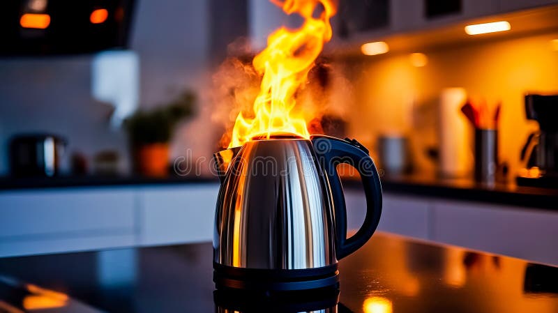 A Electric Kettle on Fire on a Kitchen Counter Top Stock Illustration ...