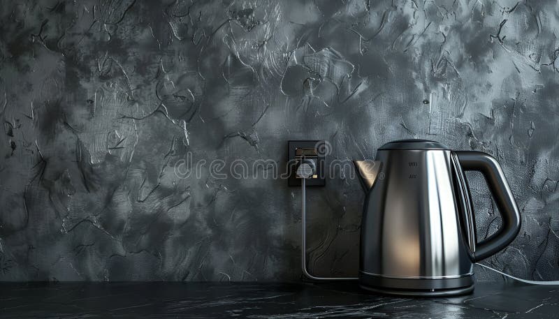 Electric Kettle Plugged into Power Socket on Dark Grey Wall Indoors ...