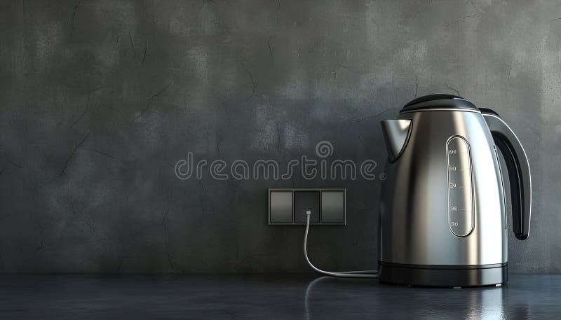 Electric Kettle Plugged into Power Socket on Dark Grey Wall Indoors ...
