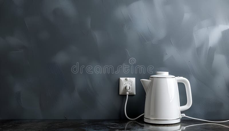 Electric Kettle Plugged into Power Socket on Dark Grey Wall Indoors ...