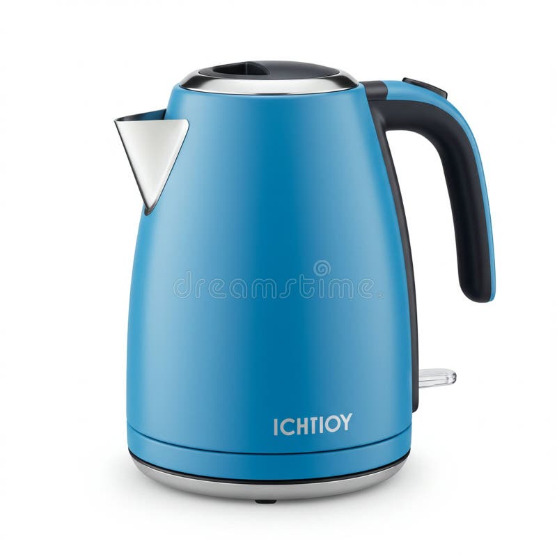 Electric Kettle with a Sleek, Conical Design in Bright Blue. Features a ...