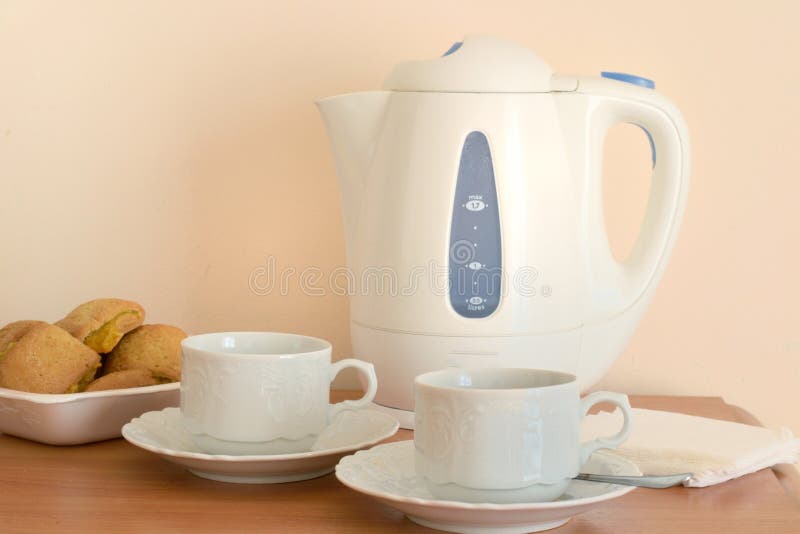 Electric Kettle And Cups In The Kitchen Stock Photo - Image of ...