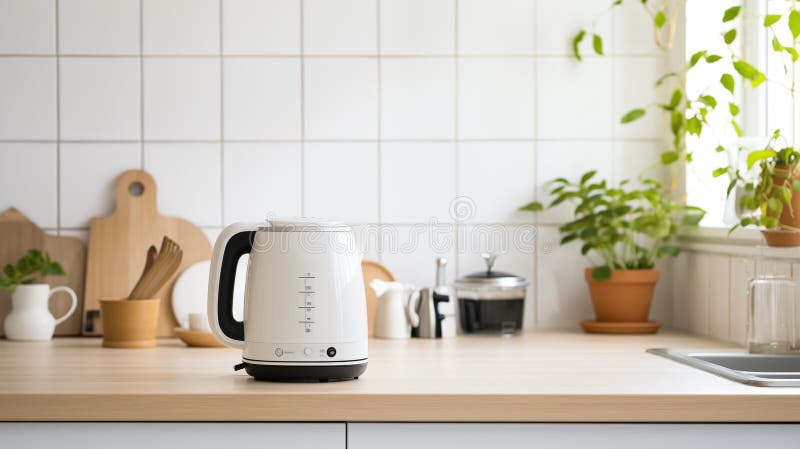 Electric Kettle in the White Kitchen Stock Illustration - Illustration ...