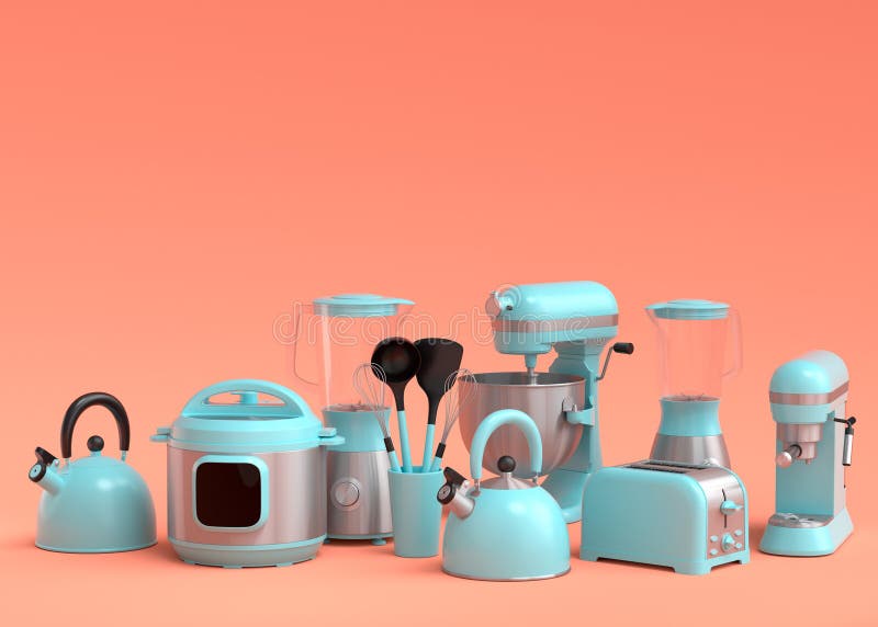 Electric Kitchen Appliances and Utensils for Making Breakfast on Orange ...