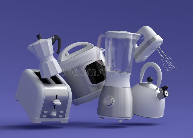 Electric Kitchen Appliances and Utensils for Making Breakfast on Violet ...