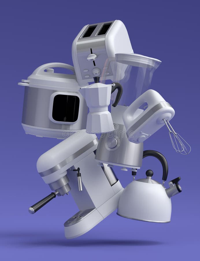 Electric Kitchen Appliances and Utensils for Making Breakfast on Violet ...