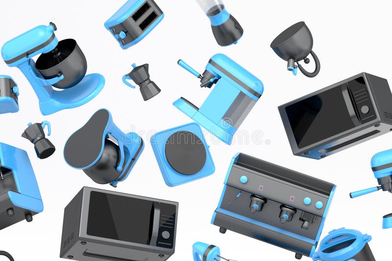 Electric Kitchen Appliances and Utensils for Making Pastry on White ...