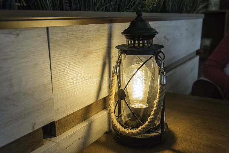 Electric Lantern in a Bar Table with Rope Handle. Shadow and Light ...