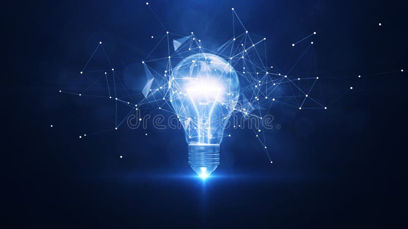 Electric Light Bulb Bright Polygonal Connections on a Dark Blue ...