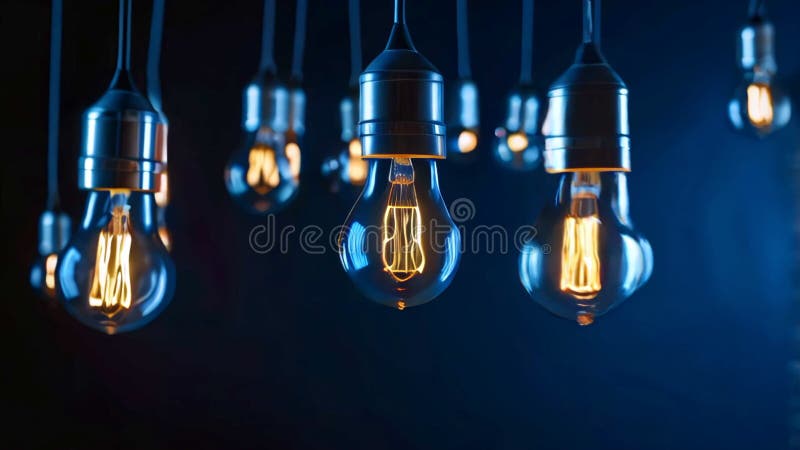 Electric Light Bulb Bright Polygonal Connections on a Dark Blue ...