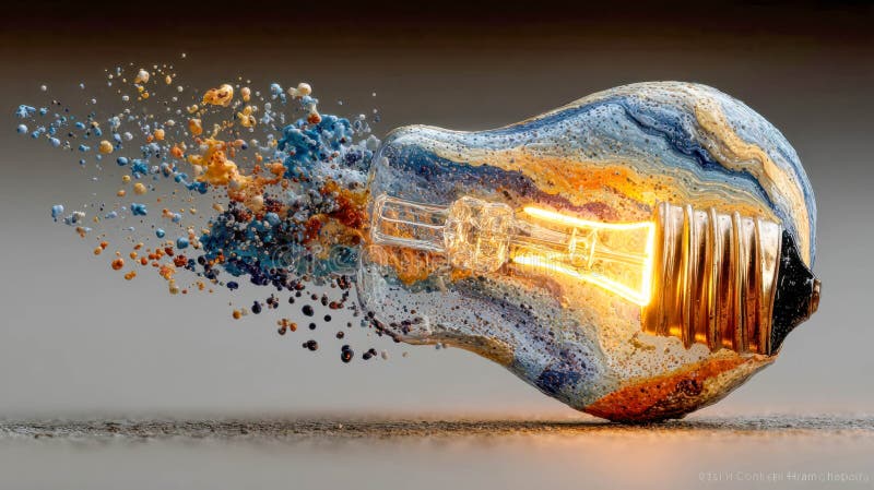 An Electric Light Bulb Exploding, with Fragments of Glass and Paint ...