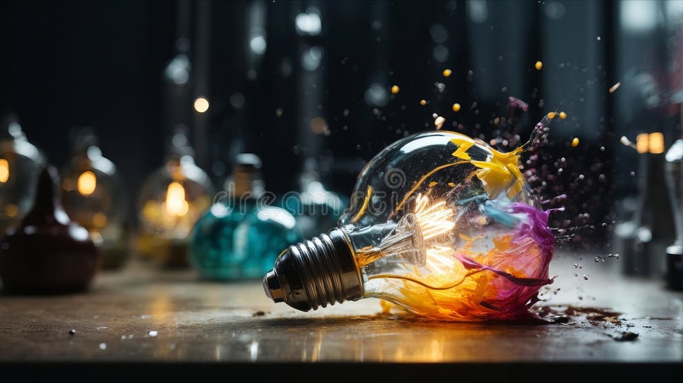 Electric Light Bulb Exploding with Paint and Glass, a Creative Idea ...