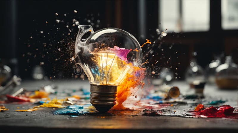 Electric Light Bulb Exploding with Paint and Glass, a Creative Idea ...