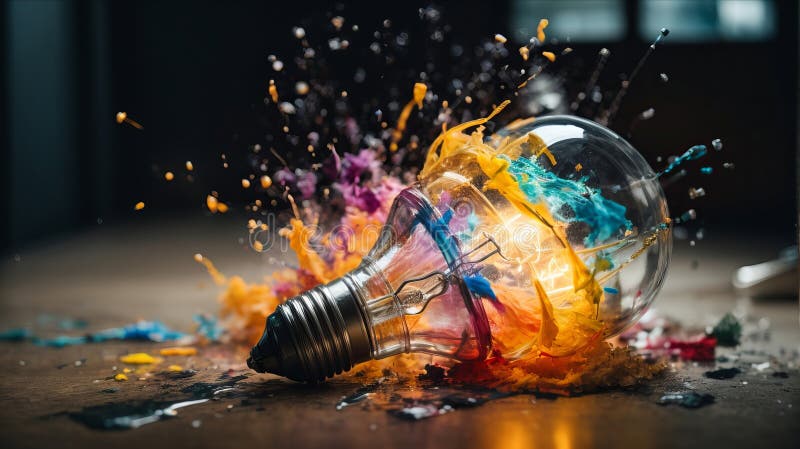 Electric Light Bulb Exploding with Paint and Glass, a Creative Idea. Pt ...
