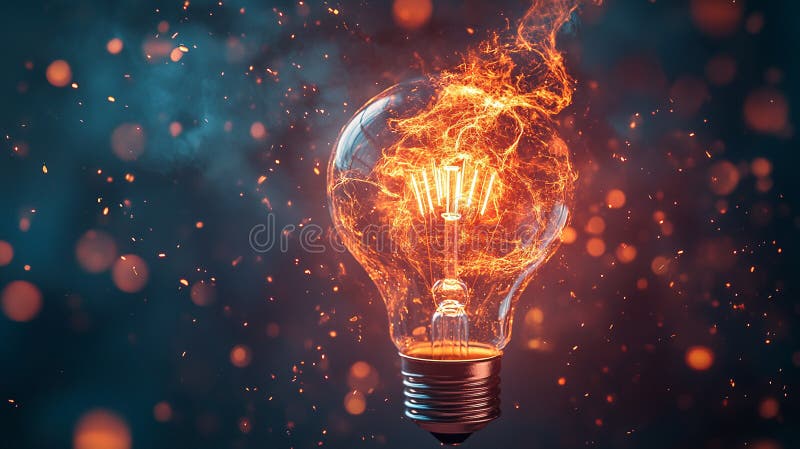 Electric Light Bulb with Explosive Creative Energy and Brainstorming ...