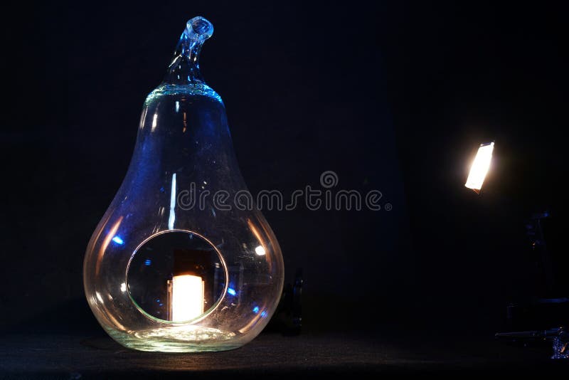 Electric Light Bulb and Flashlights in the Darkness Stock Photo - Image ...