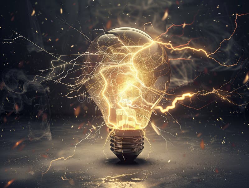 Electric Light Bulb, Lightning and Electricity Discharges. a Concept of ...