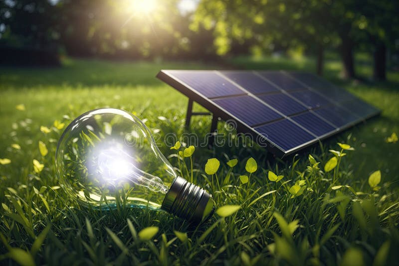 Light Bulb and Earth Globe Glowing on Solid Dark Blue Background. Ai ...