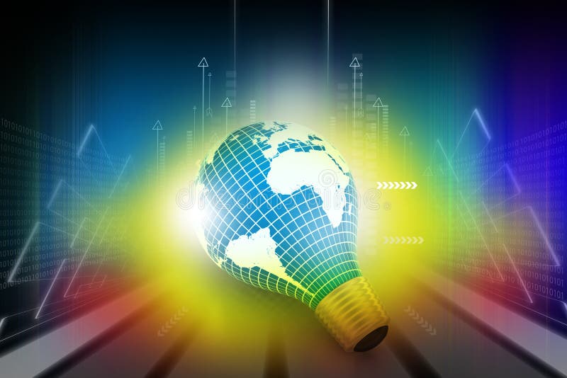 An Electric Light Bulb with a World Map Stock Illustration ...