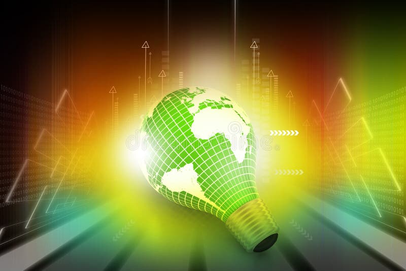 An Electric Light Bulb with a World Map Stock Illustration ...