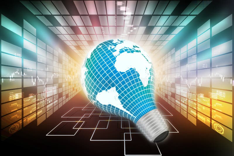 An Electric Light Bulb with a World Map Stock Photo - Image of world ...