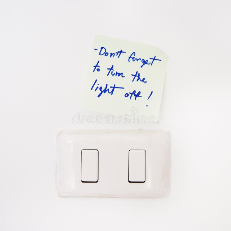 Electric Light Switch with Reminder Note on White Wall Stock Image ...
