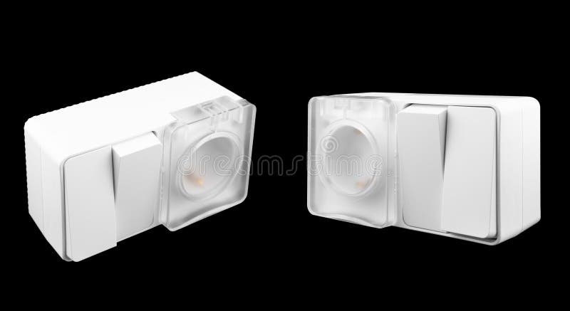 Electric Light Switch and Socket Isolated on Black Background ...