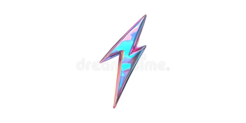 Electric Lightning Bolt with Holographic Iridescent Effect Isolated on ...