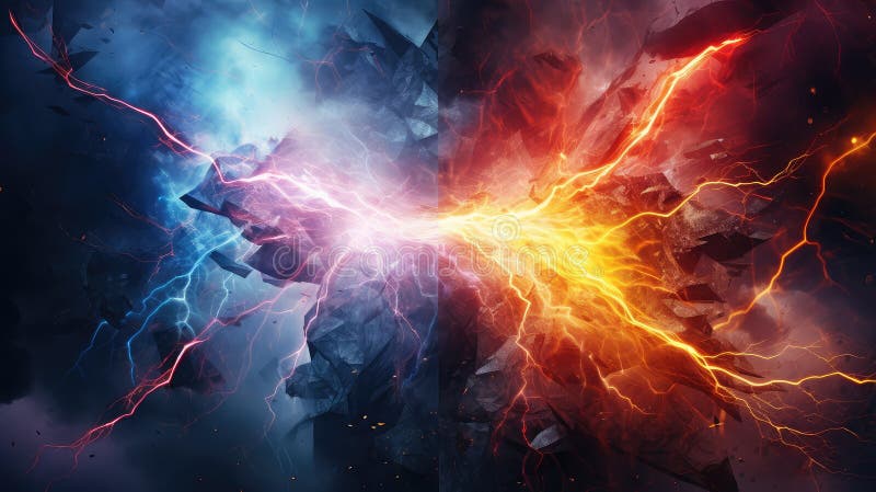 Electric Lightning Collision Powerful Stock Illustration - Illustration ...