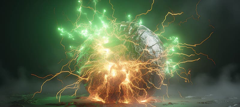 Electric Lightning Explosion Energy Stone Ball Stock Illustration ...
