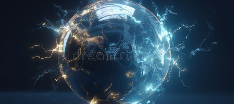 Electric Lightning Explosion Energy Stone Ball Background Stock ...