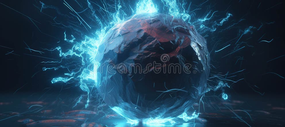 Electric Lightning Explosion Energy Stone Ball Background Stock ...