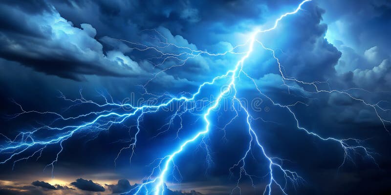 Electric Lightning Storm Illuminating the Night Sky Stock Illustration ...