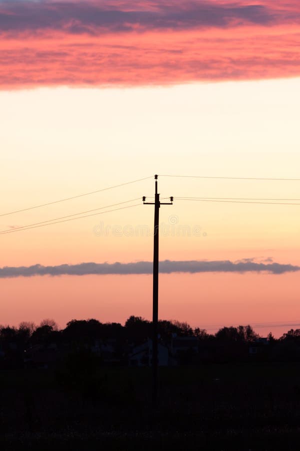 Electric Line Against Colorful Sky at Sunset Stock Image - Image of ...