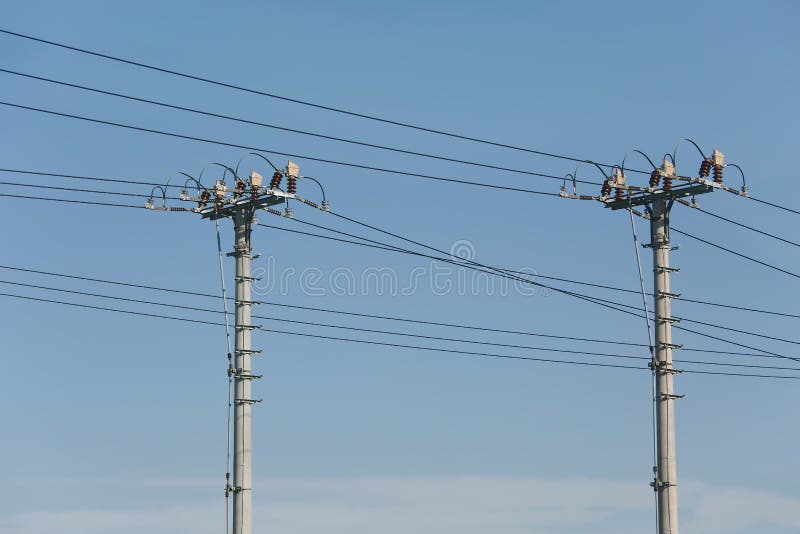 Electric line columns stock photo. Image of clear, infrastructure ...
