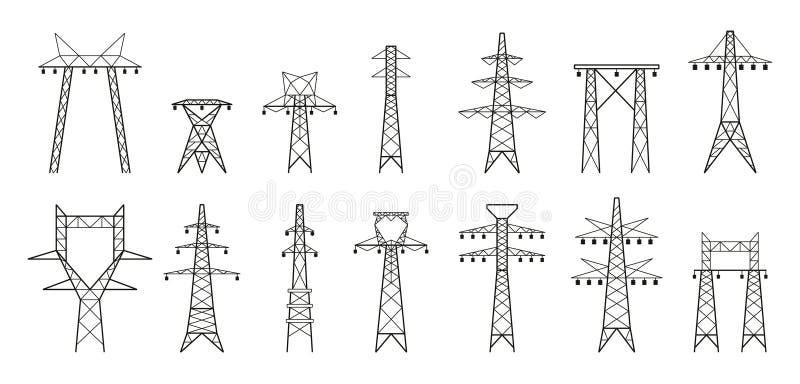 Electric Line Pole. Grid Power Transmission and Distribution, High ...