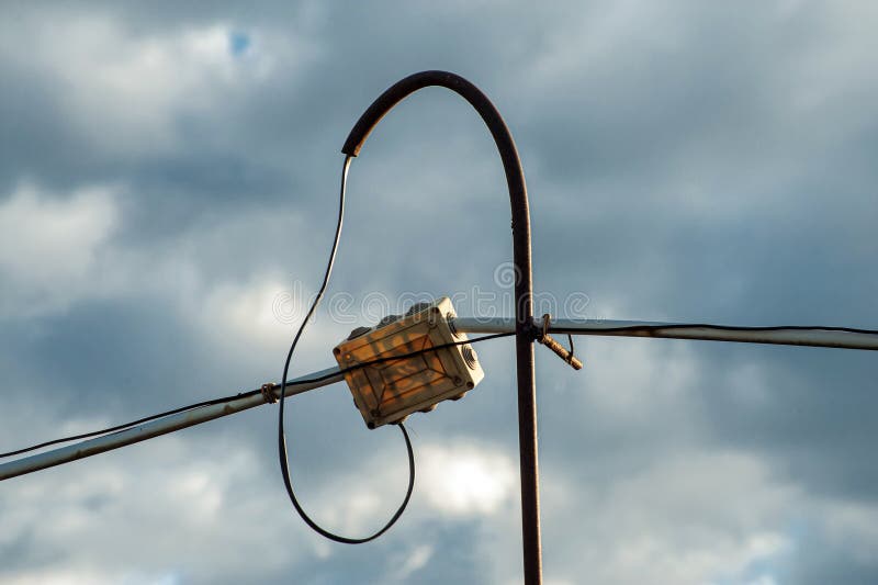Electric Lines Overhaead, Power Line Against Bles Sky Stock Image ...