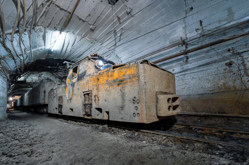 Electric Locomotive in an Underground Tunnel Stock Image - Image of ...