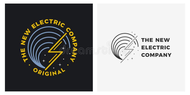 Electric Logo Emblem in Modern Line Work Style with Wave and Lightning ...