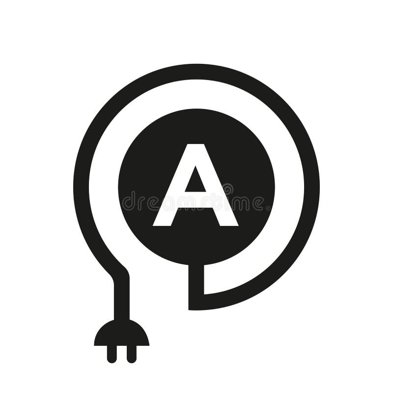 Electric Logo on Letter a Sign. a Letter Logo with Curl Cable and Plug ...