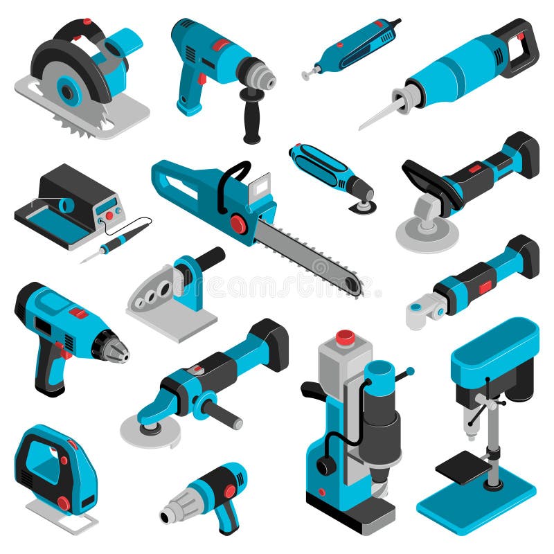 Electric Machine and Tools Isometric Set Stock Vector - Illustration of ...