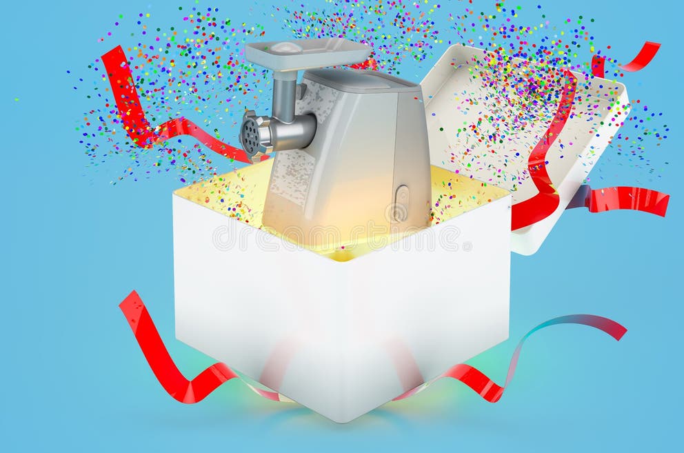 Electric Meat Grinder Inside Gift Box, 3D Rendering Stock Illustration ...