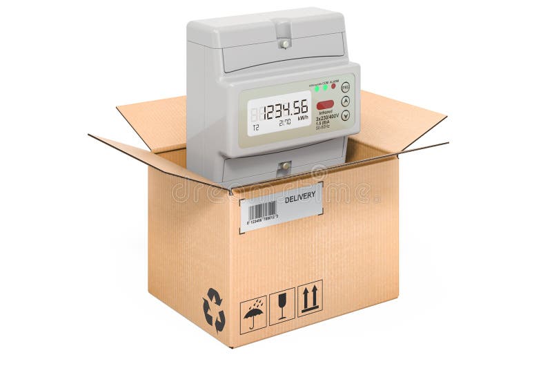 Electric Meter Inside Cardboard Box, Delivery Concept. 3D Rendering ...