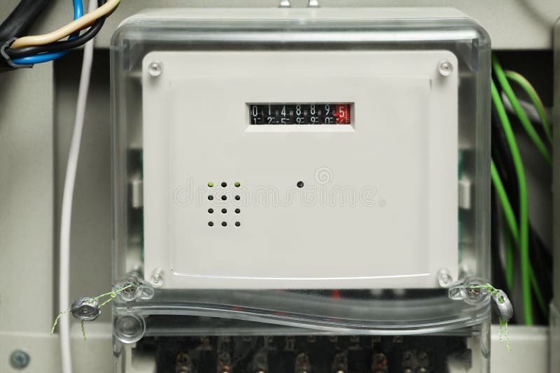 Electric Meter and Wires in Fuse Box, Closeup Stock Photo - Image of ...