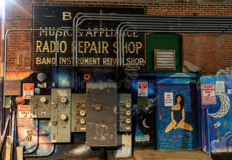 Electric Meters in a Back Alley with Graffiti Editorial Image - Image ...