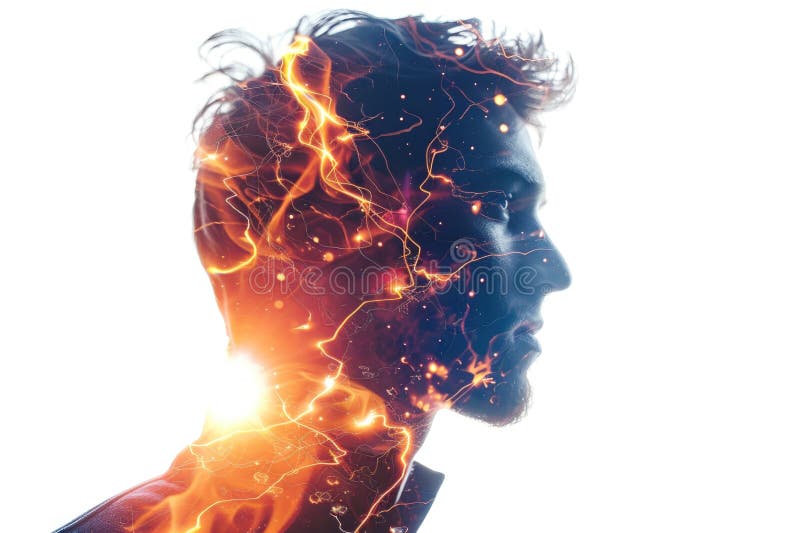 Electric Mind Concept: Silhouette of Man with Lightning Stock Photo ...