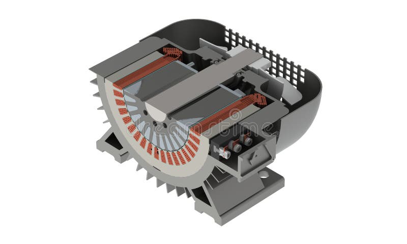 Electric Motor, Section View, 3D Illustration, White Background Stock ...
